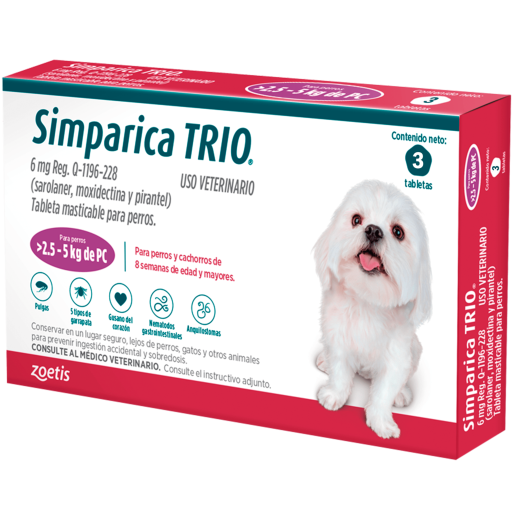 Simparica Trio x 3 tab de 2.5 a 5 kg - RANKANA